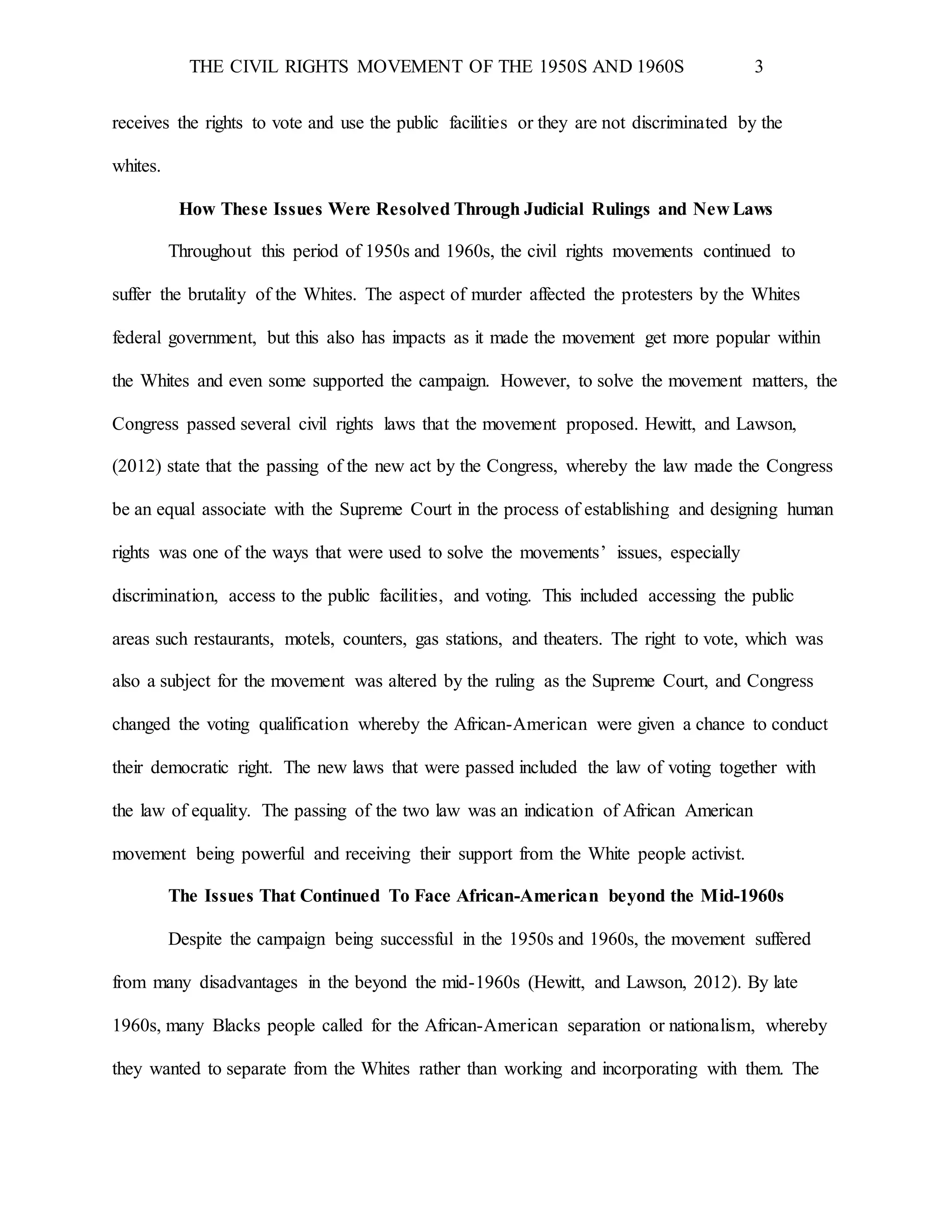 The civil rights movement of the 1950 and 1960 | DOCX