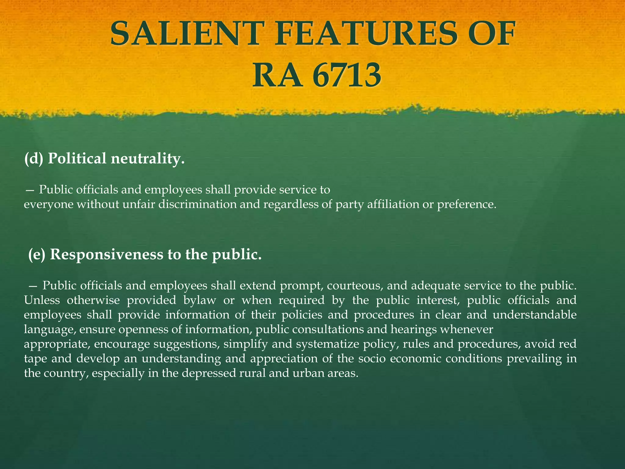 THE CIVIL SERVICE COMMISSION AND THE SALIENT FEATURES OF RA 6713 | PPTX