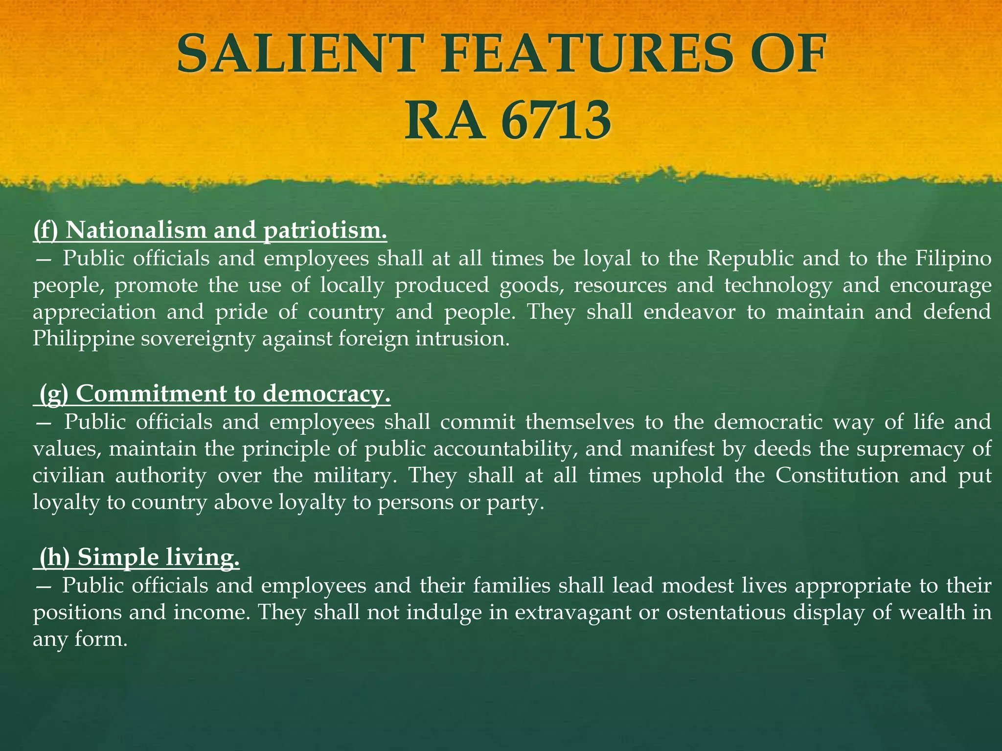 THE CIVIL SERVICE COMMISSION AND THE SALIENT FEATURES OF RA 6713 | PPTX