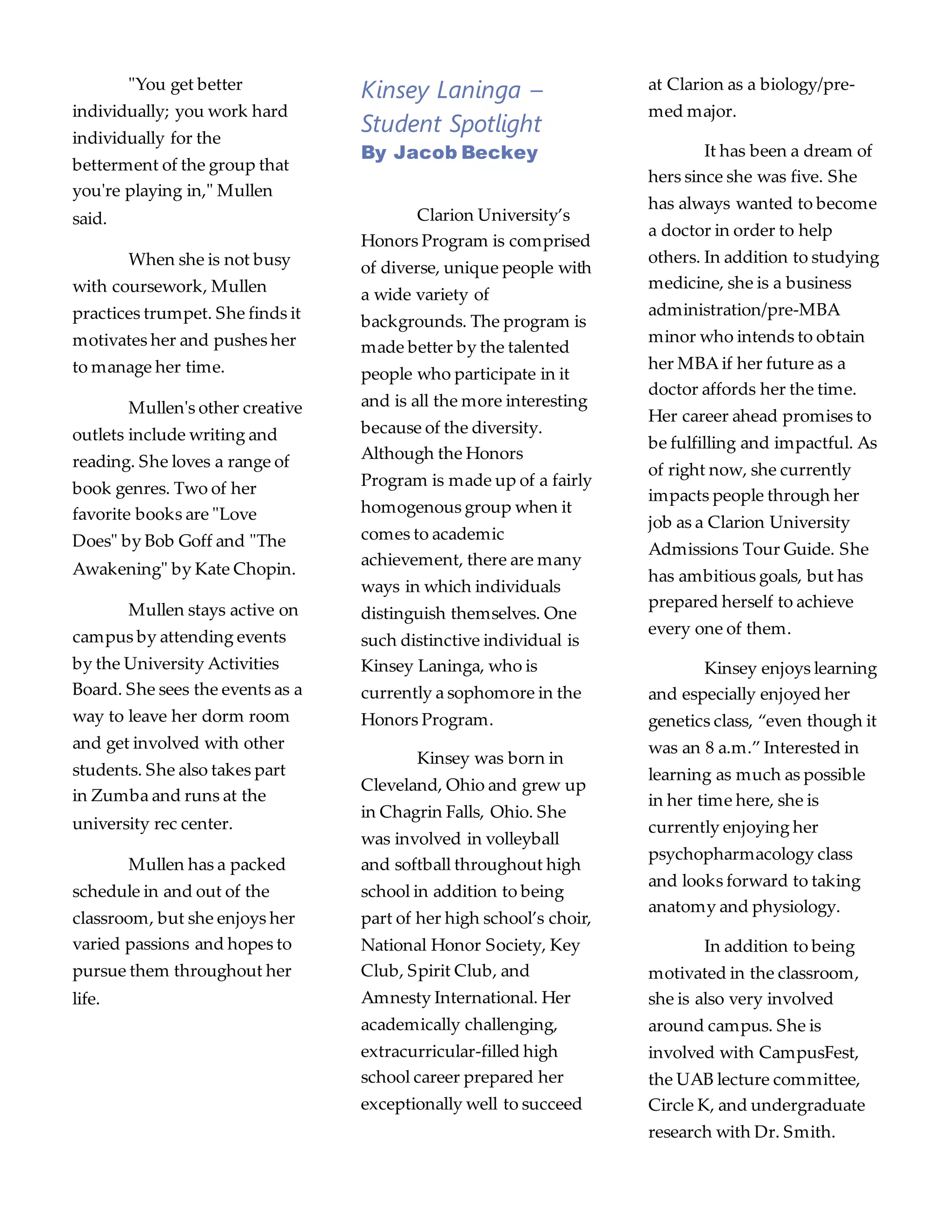 The Clarion Honors Chronicle (2/24/2016) | DOCX