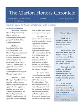 The Clarion Honors Chronicle (2/24/2016) | DOCX