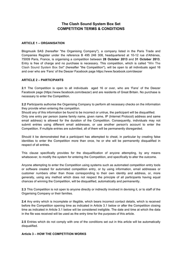 The Clash Sound System Box Set Competition - T&Cs | PDF