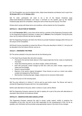The Clash Sound System Box Set Competition - T&Cs | PDF