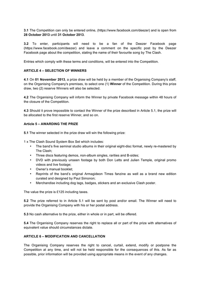 The Clash Sound System Box Set Competition - T&Cs | PDF