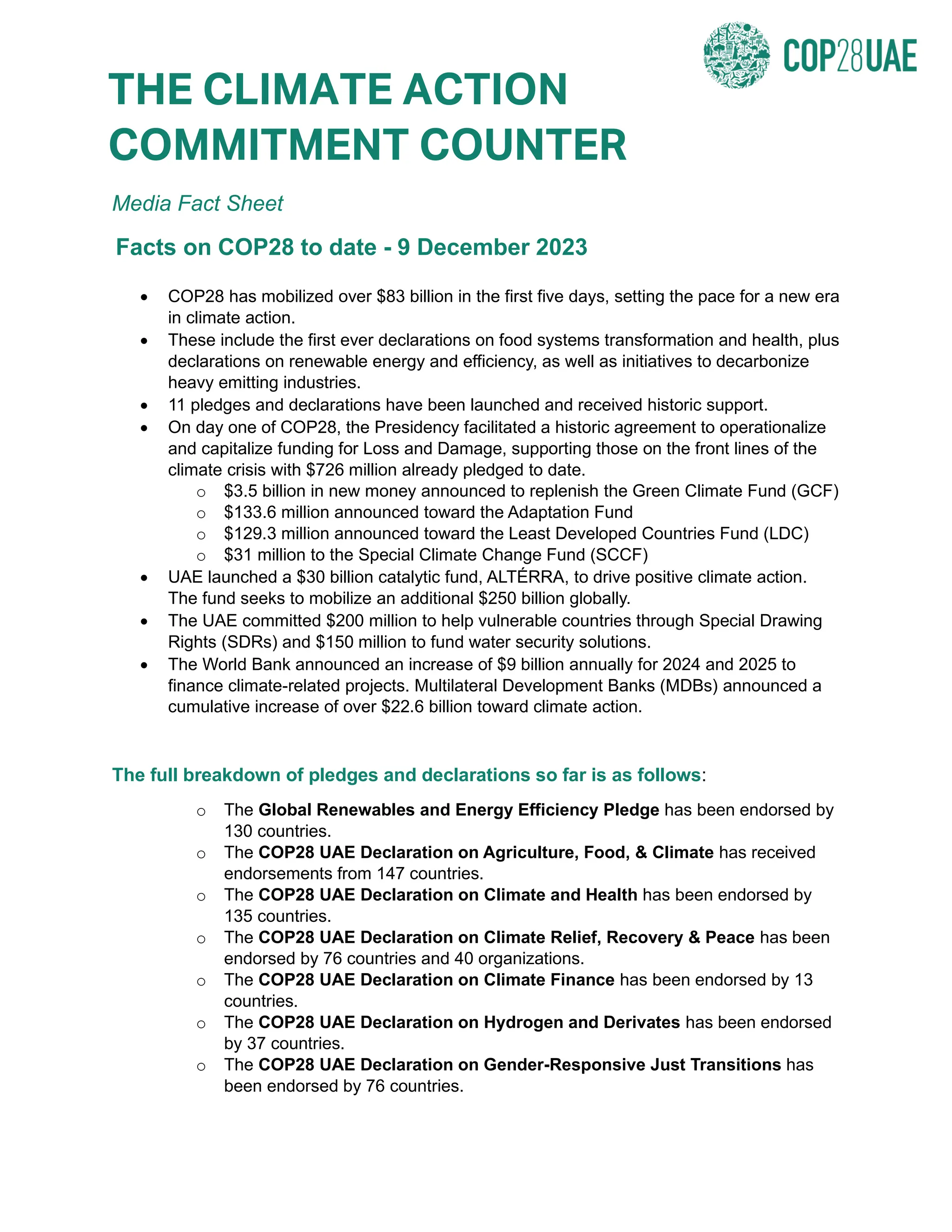 The Climate Action Committent Counter from COP28 | PDF