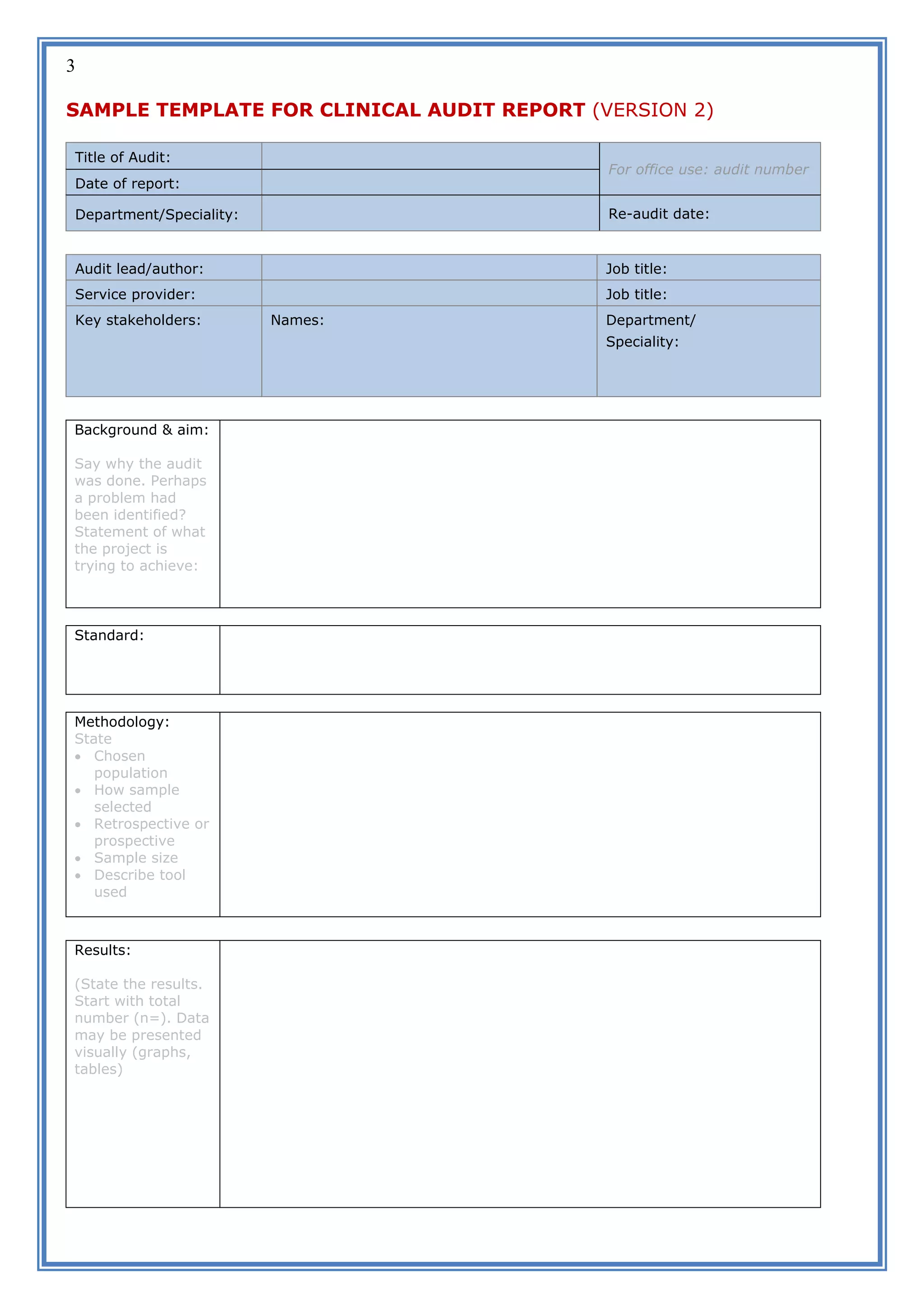 THE CLINICAL AUDIT REPORT FORMAT By Dr.Mahboob Khan Phd | PDF
