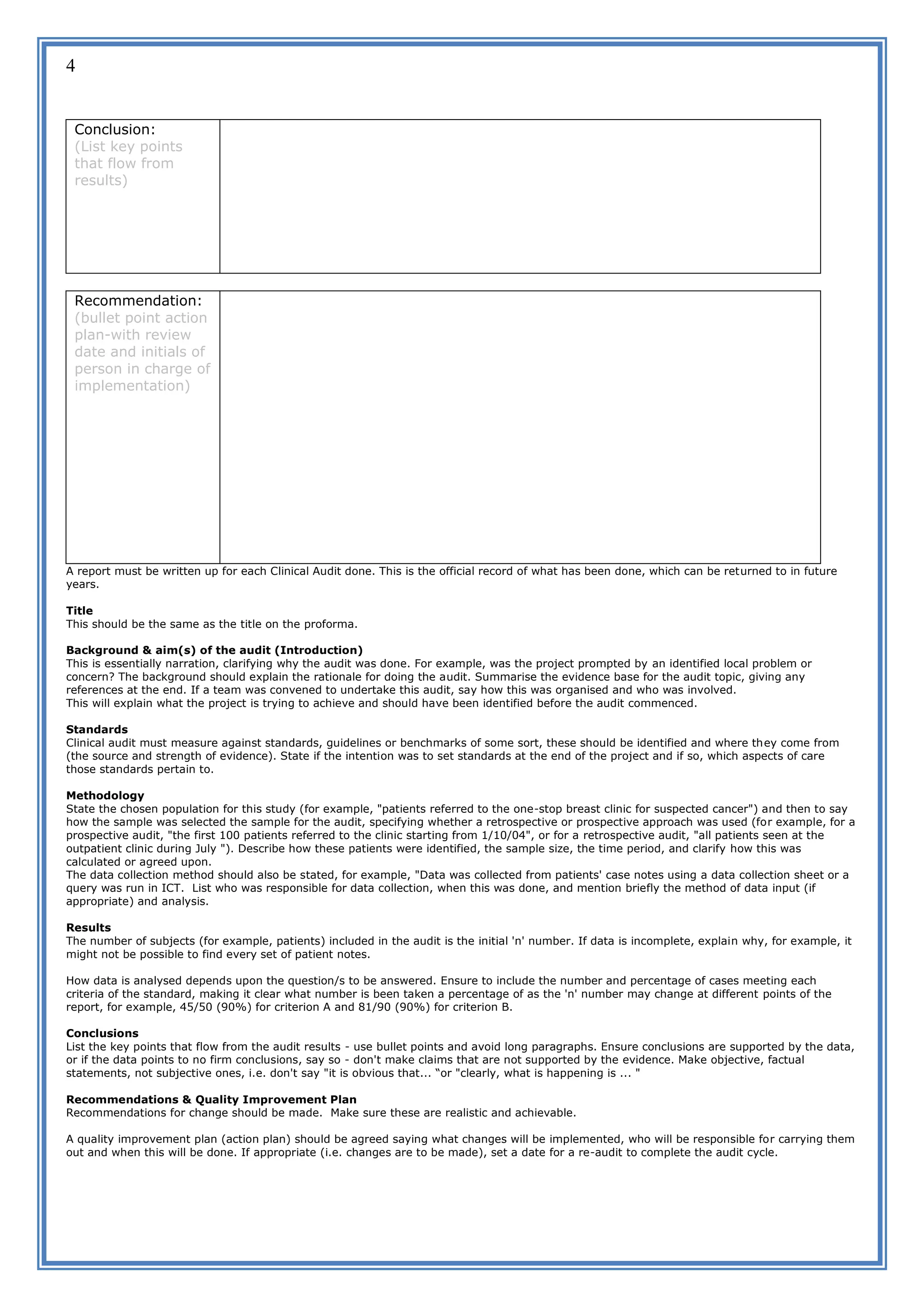 THE CLINICAL AUDIT REPORT FORMAT By Dr.Mahboob Khan Phd | PDF