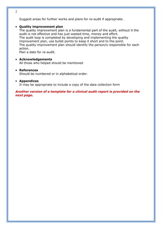 THE CLINICAL AUDIT REPORT FORMAT By Dr.Mahboob Khan Phd | PDF