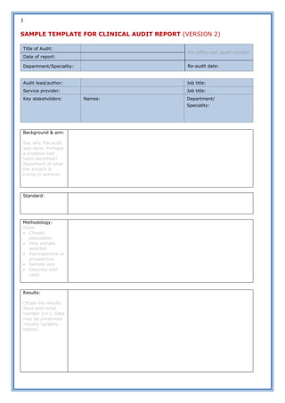 THE CLINICAL AUDIT REPORT FORMAT By Dr.Mahboob Khan Phd | PDF
