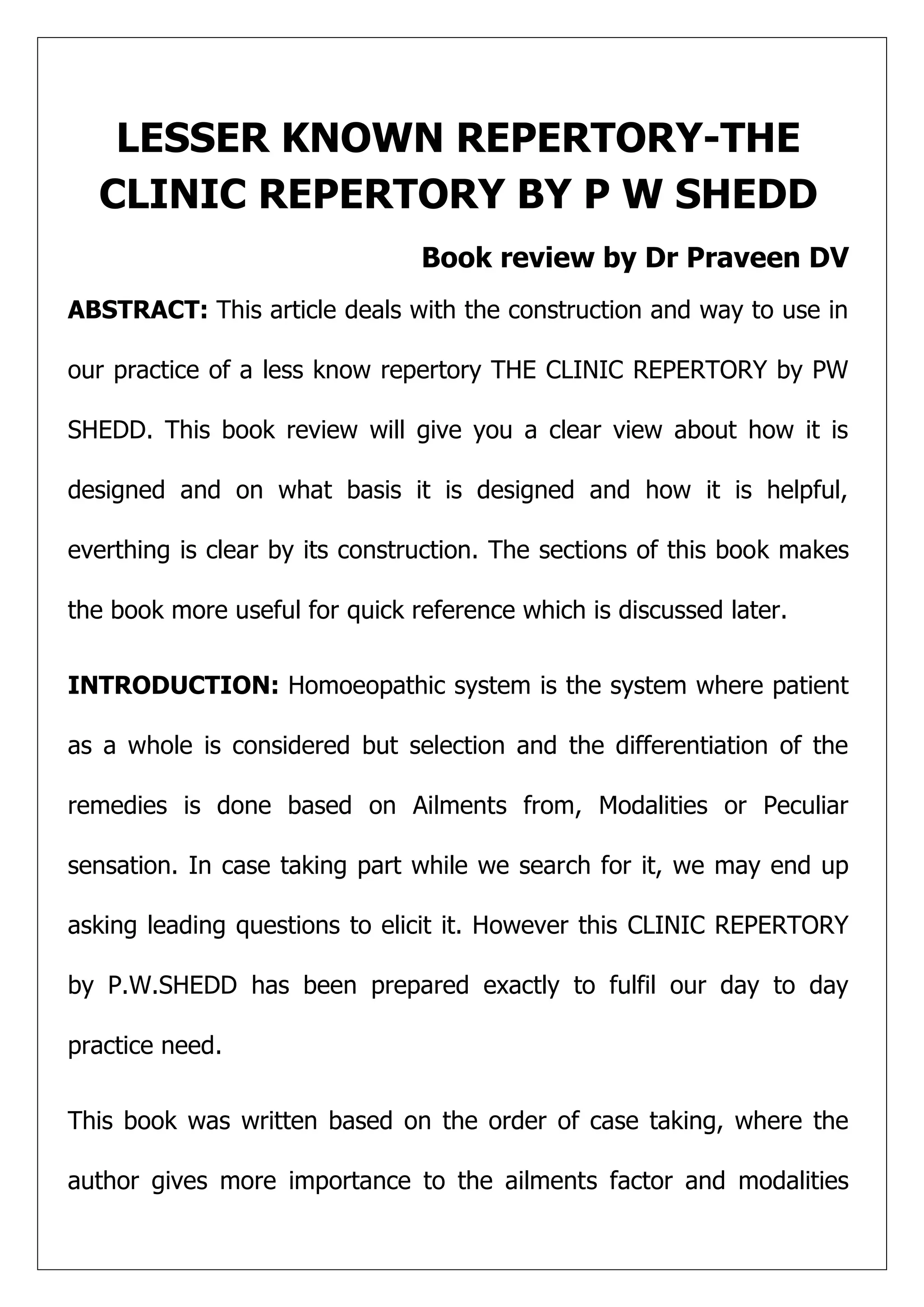 The clinic repertory by P W Shedd, | PDF