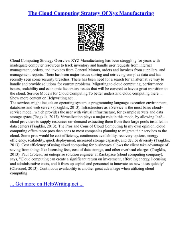 The Cloud Computing Strategy Of Xyz Manufacturing | PDF