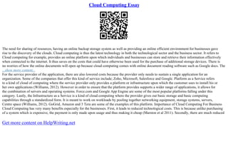 The Cloud Of Cloud Computing Essay | PPT