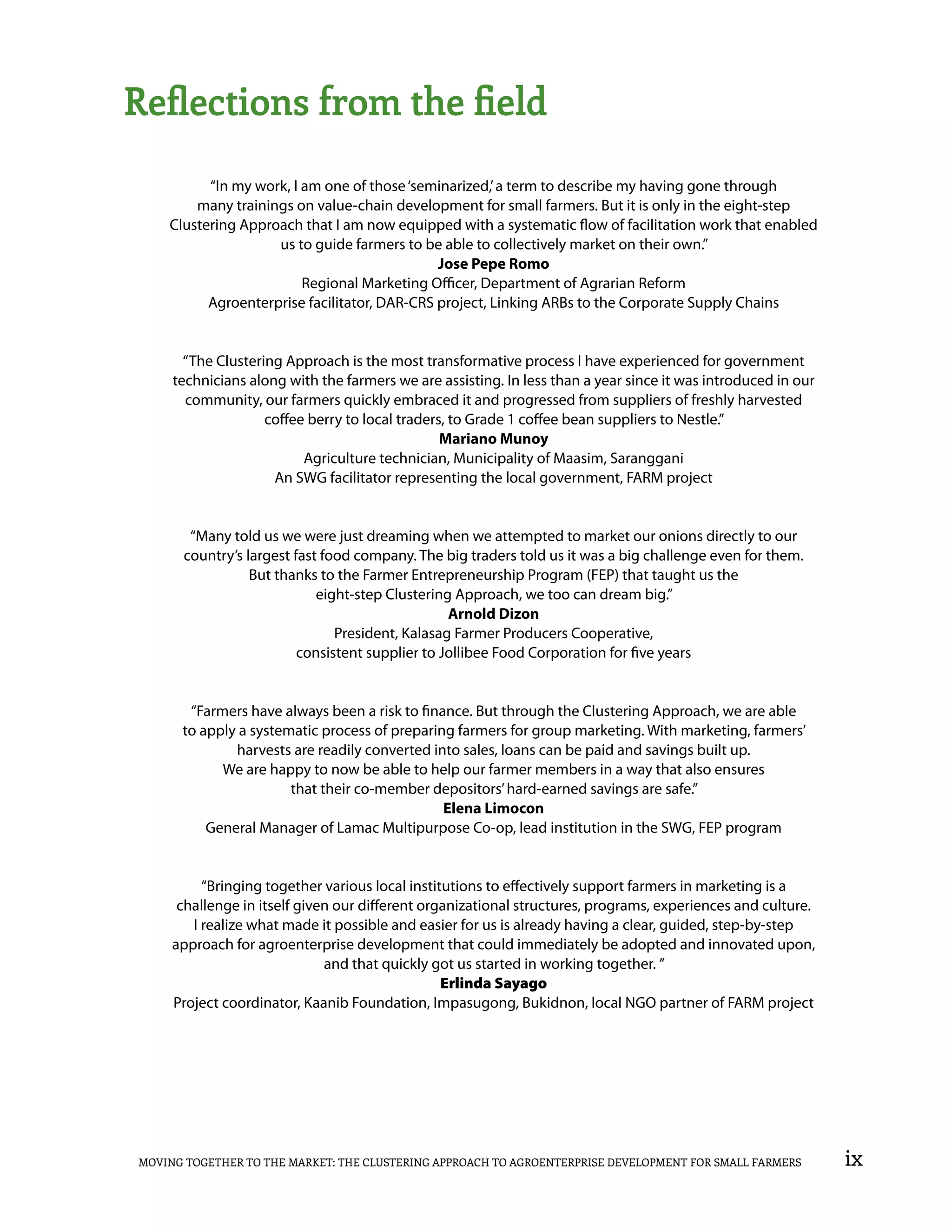 The Clustering Approach to Agroenterprise Development for Small Farmers ...