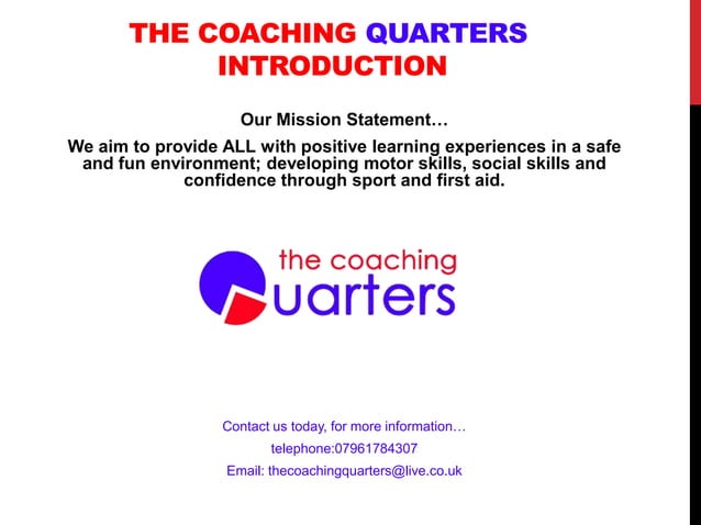 The coaching quarters introduction | PPSX | Vocational Training | Careers