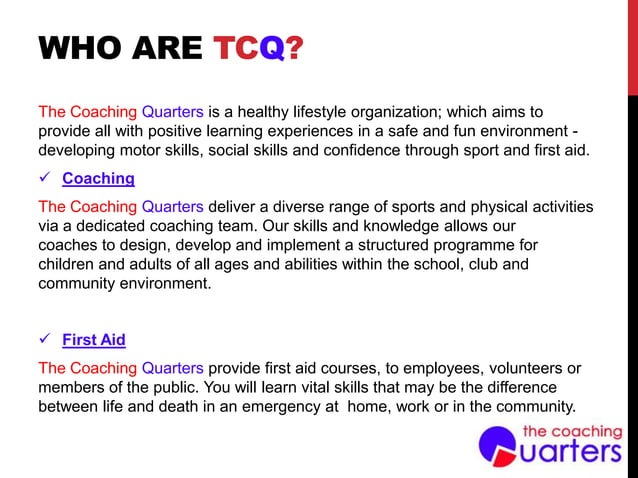 The coaching quarters introduction | PPSX | Vocational Training | Careers