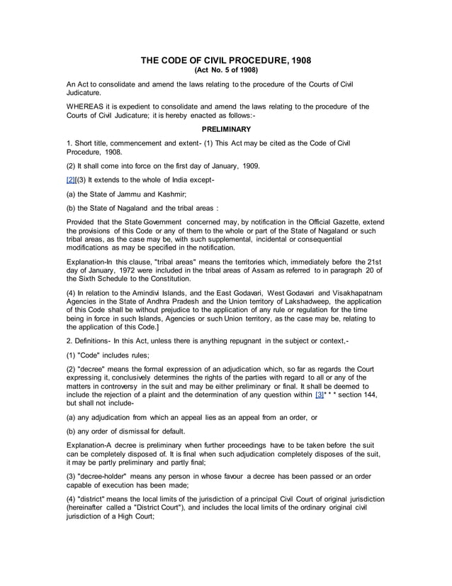 The code of civil procedure, 1908 | PDF