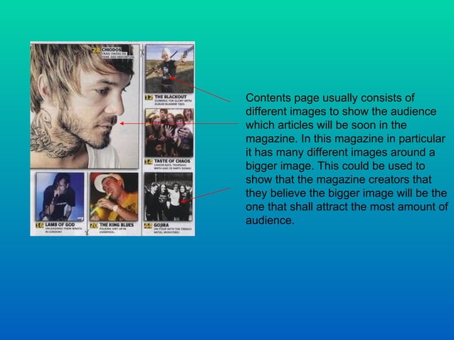 The codes and conventions of a music magazine contents | PPT