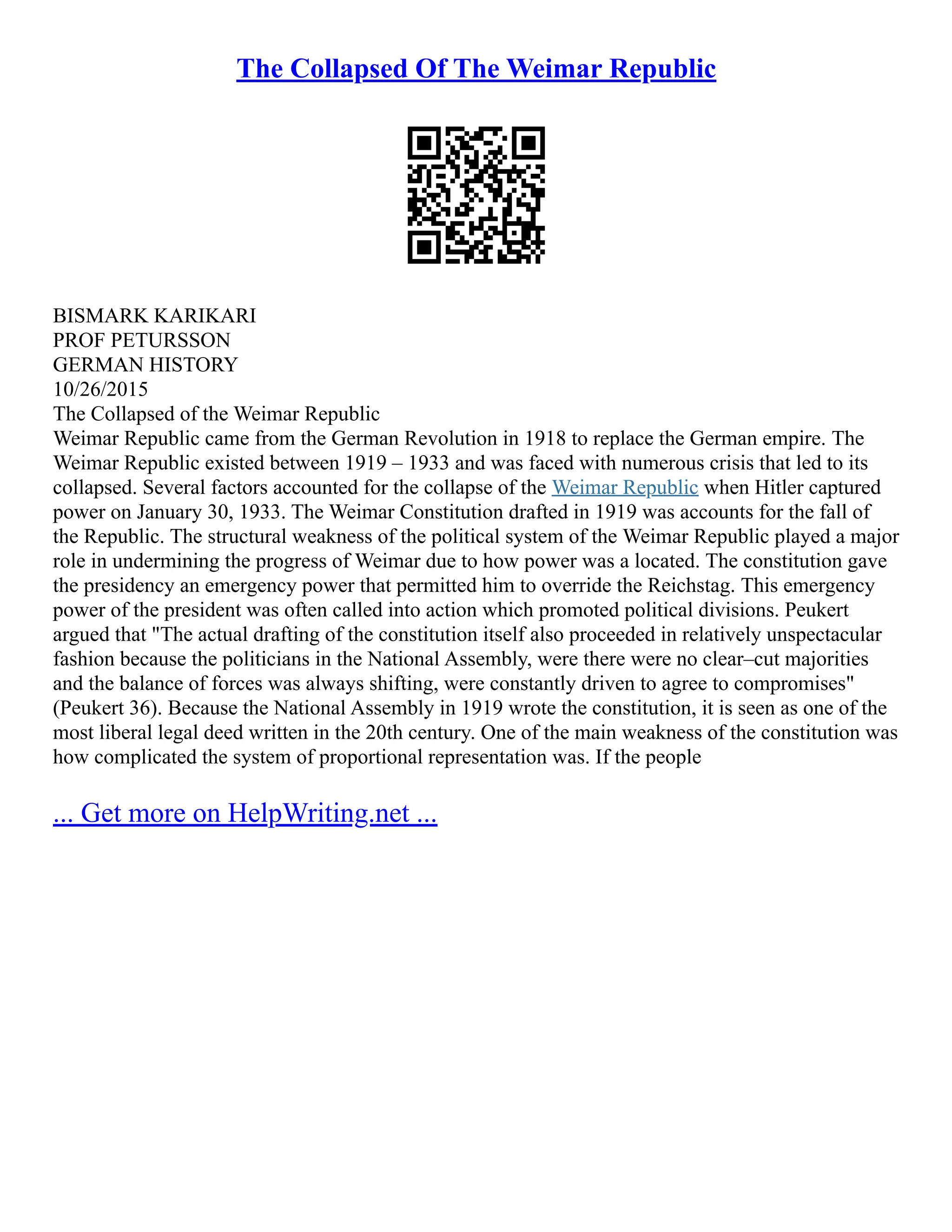 The Collapsed Of The Weimar Republic | PDF