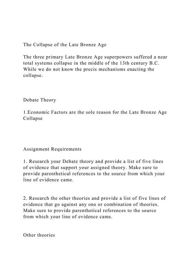 The Collapse of the Late Bronze AgeThe three primary Late Br.docx
