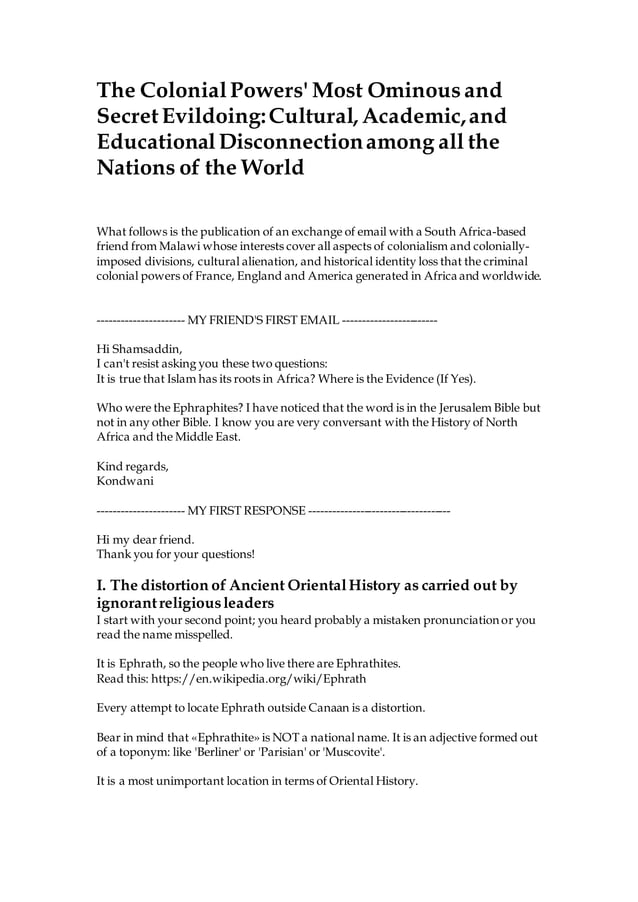 The Colonial Powers' Most Ominous and Secret Evildoing: Cultural ...
