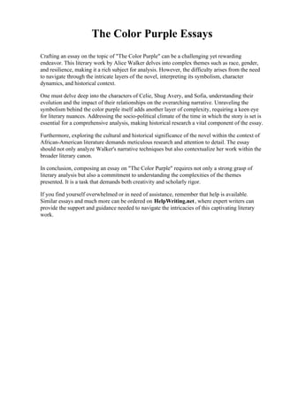 The Color Purple Essays.pdf | Free Download