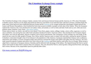The Columbian Exchange Essay Example | PPT