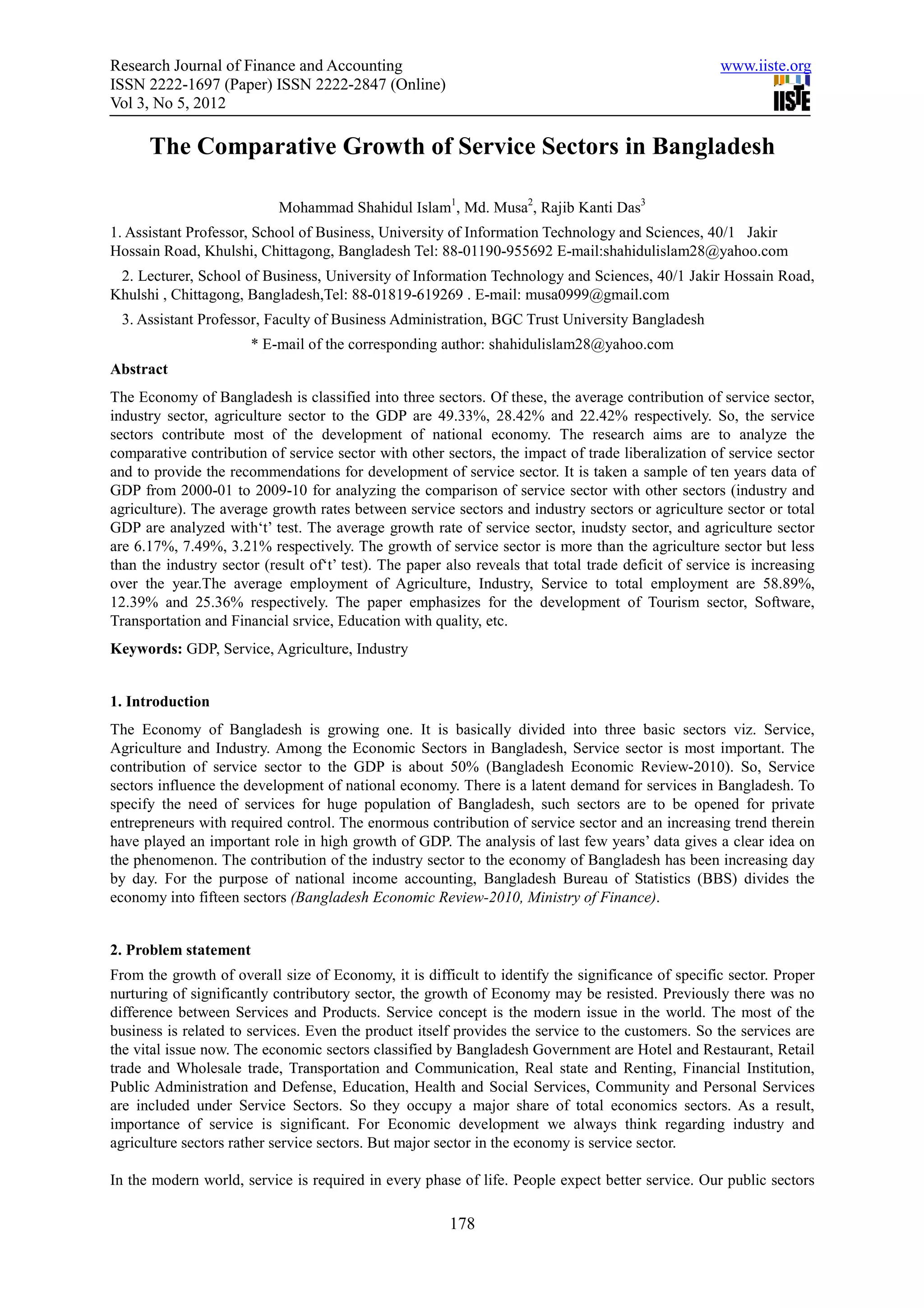 The comparative growth of service sectors in bangladesh | PDF