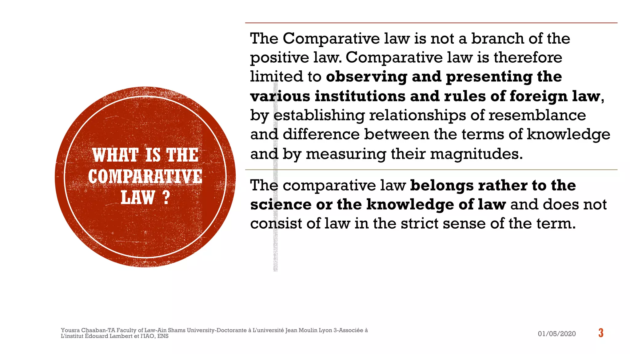 Introduction to Comparative Law-Yousra Chaaban | PDF