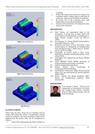 The comparative study of die cushioning force in u bending process using fea | PDF