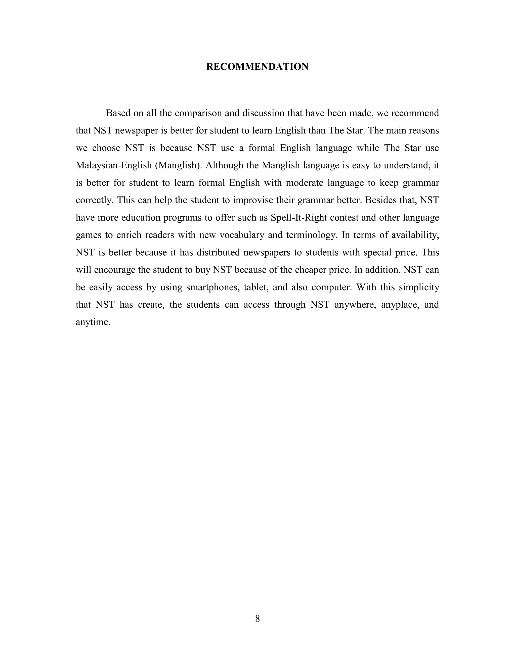 The comparison between nst and the star | DOCX