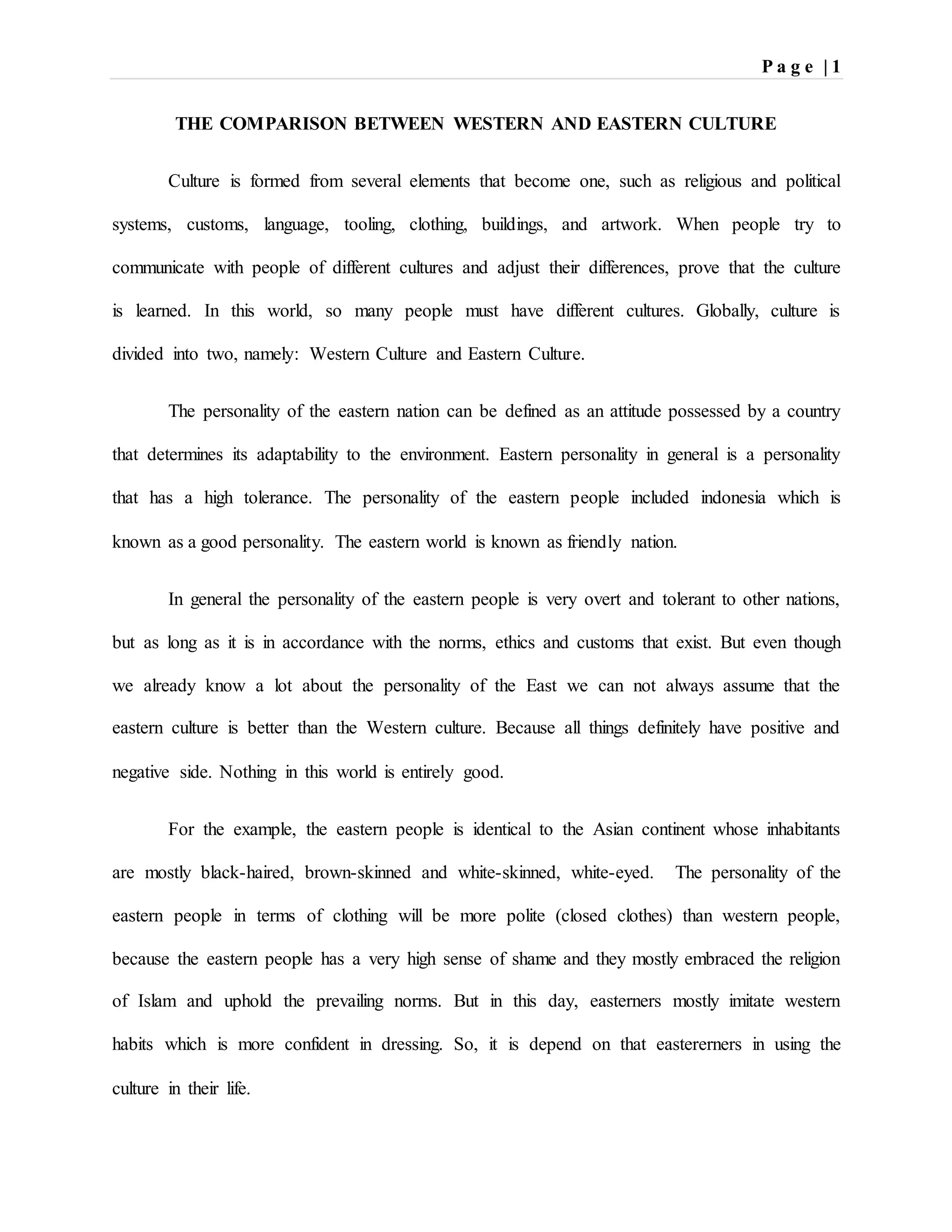 The comparison between western and eastern culture | DOCX