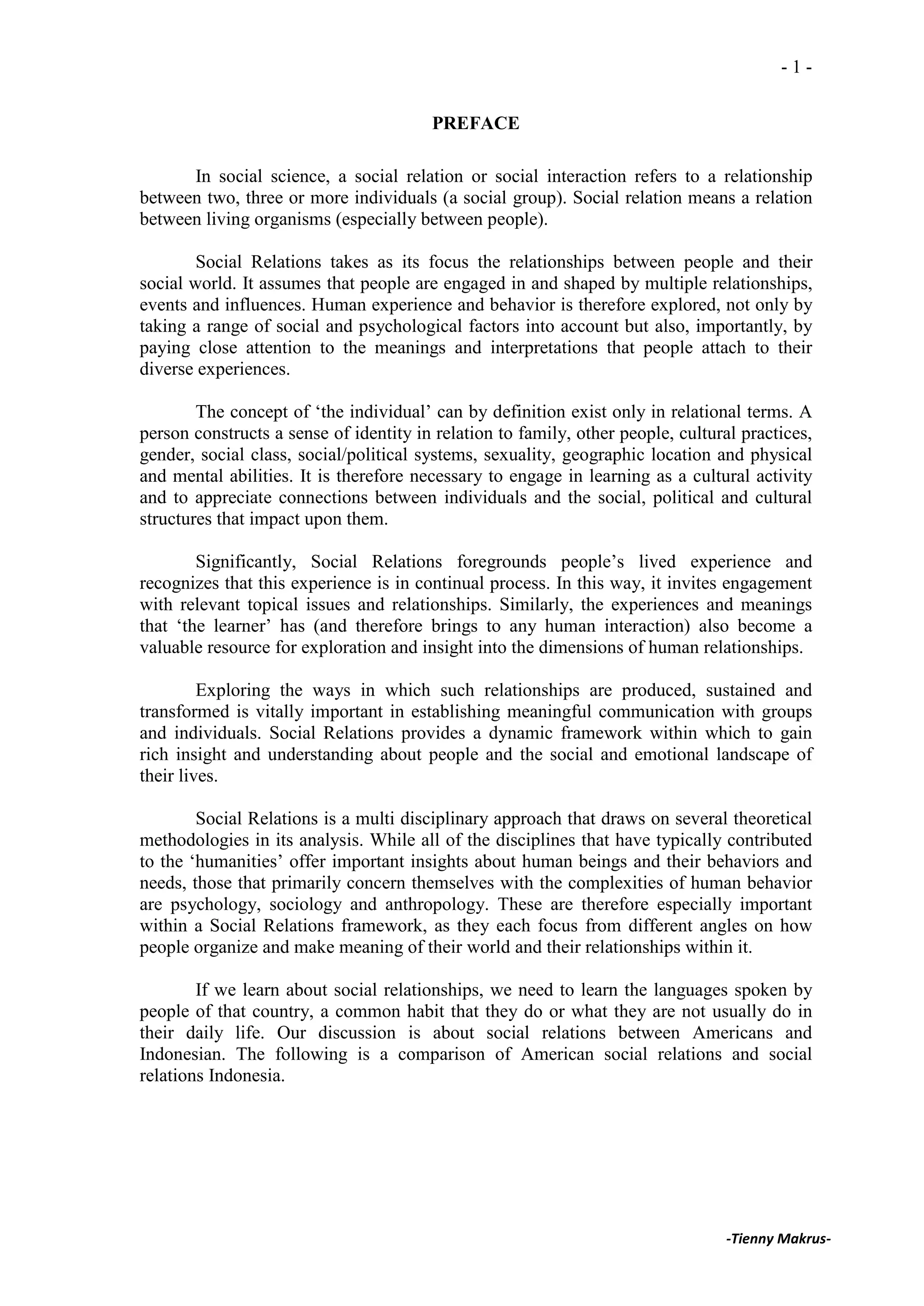 The comparison of social relations between american and indonesian | PDF