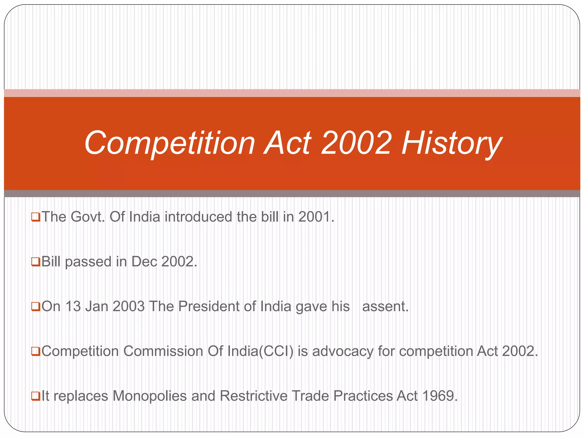 Presentation on The competition act(2002) | PPTX