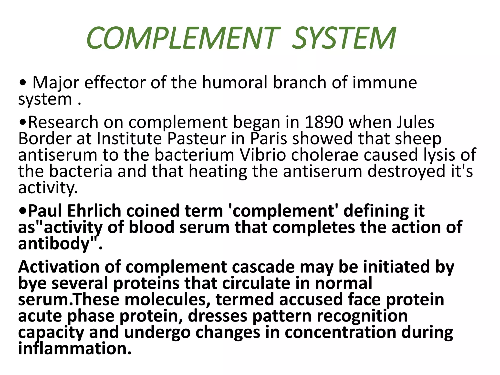 The complement system in immunology | PPTX
