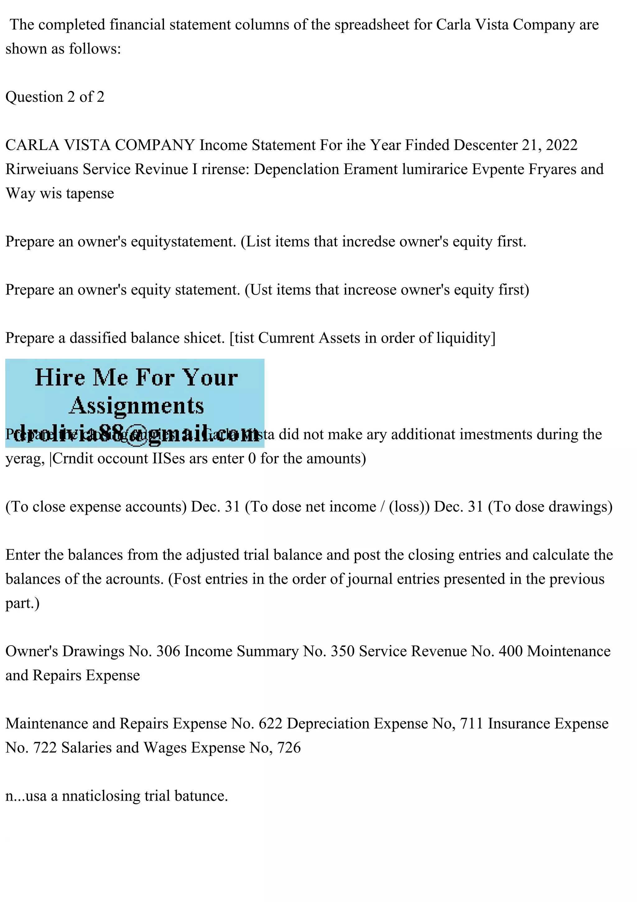 The completed financial statement columns of the spreadsheet for Carl.pdf