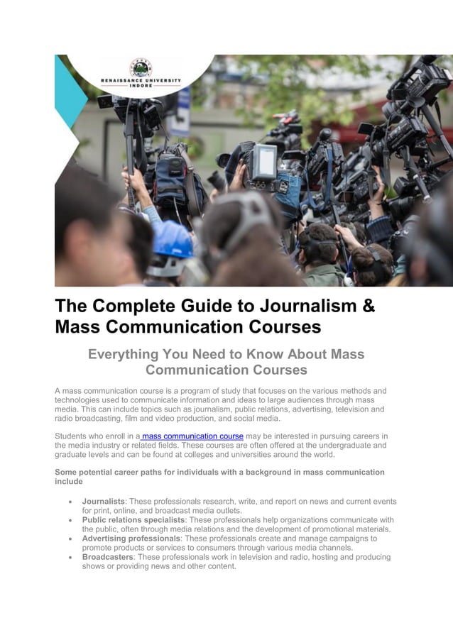 The Complete Guide to Journalism & Mass Communication Courses | PDF