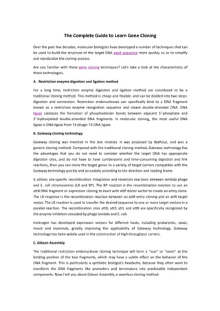 The complete guide to learn gene cloning | PDF