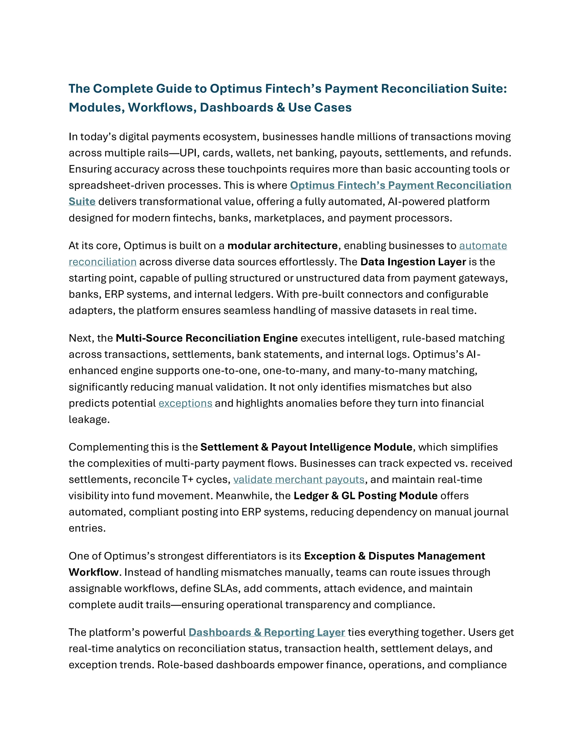 The Complete Guide to Optimus Fintech’s Payment Reconciliation Suite - Modules, Workflows ...