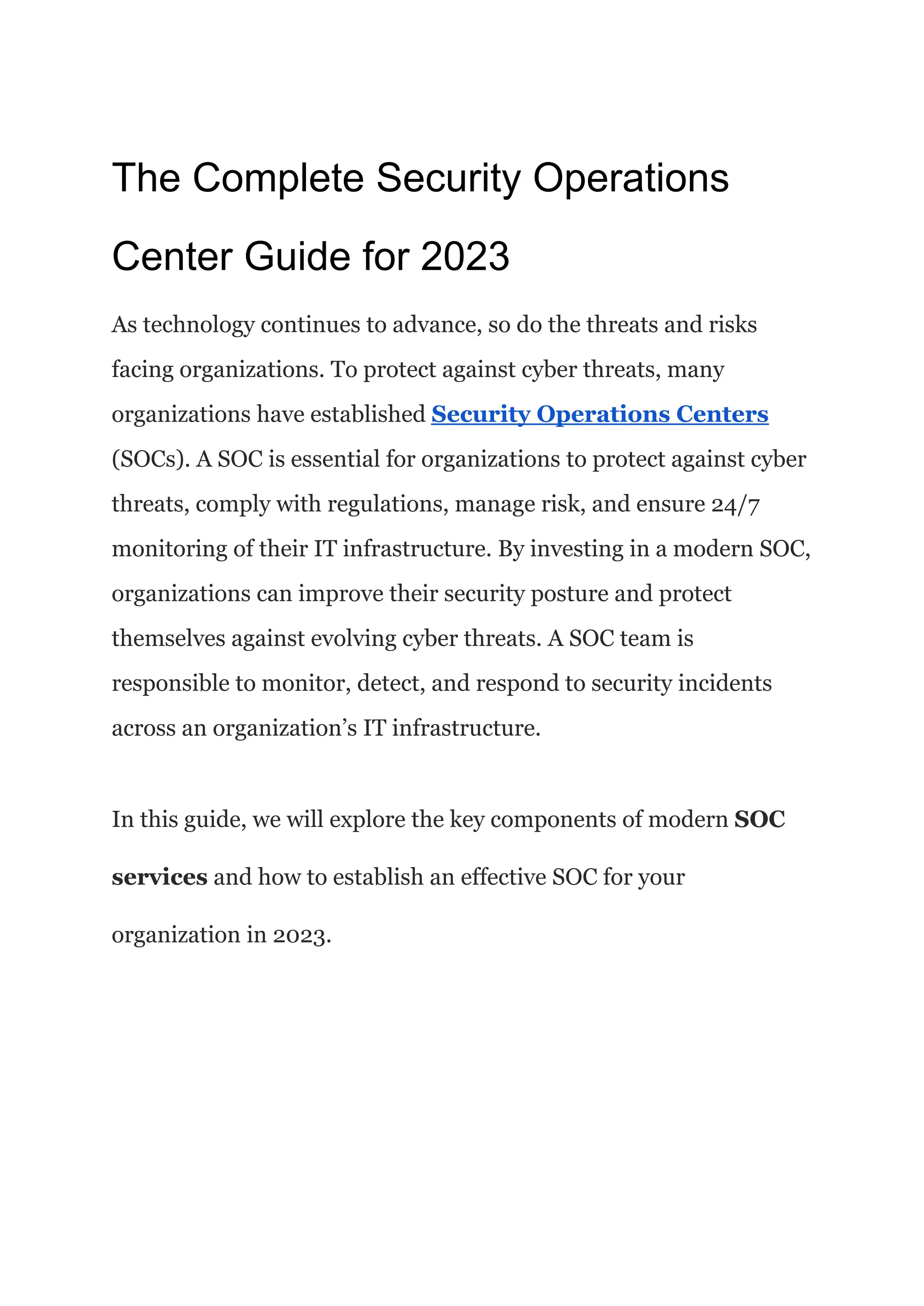 The Complete Security Operations Center Guide for 2023 | PDF