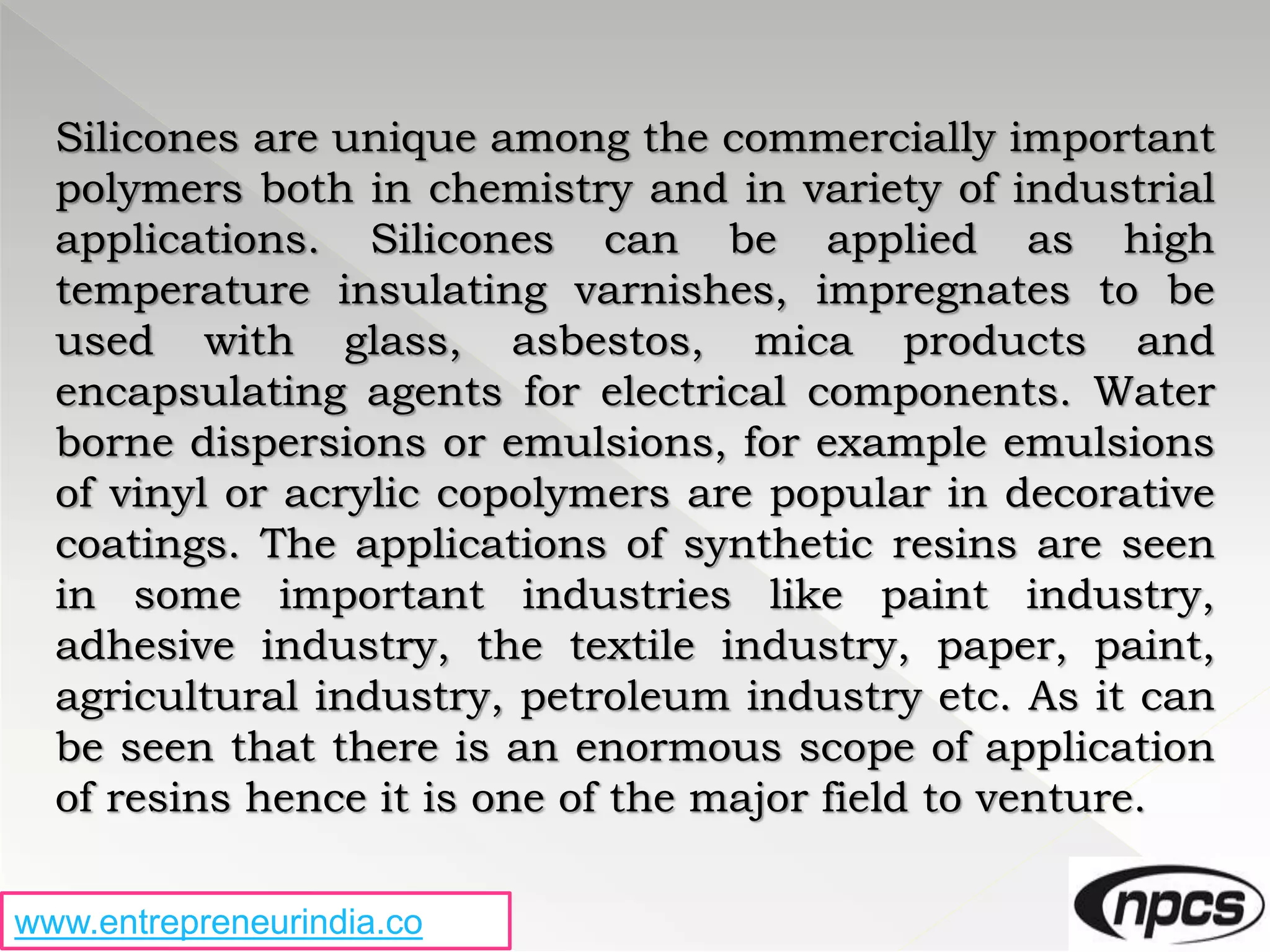 Manufacturing of Synthetic Resins with Formulae & Processes | PPT