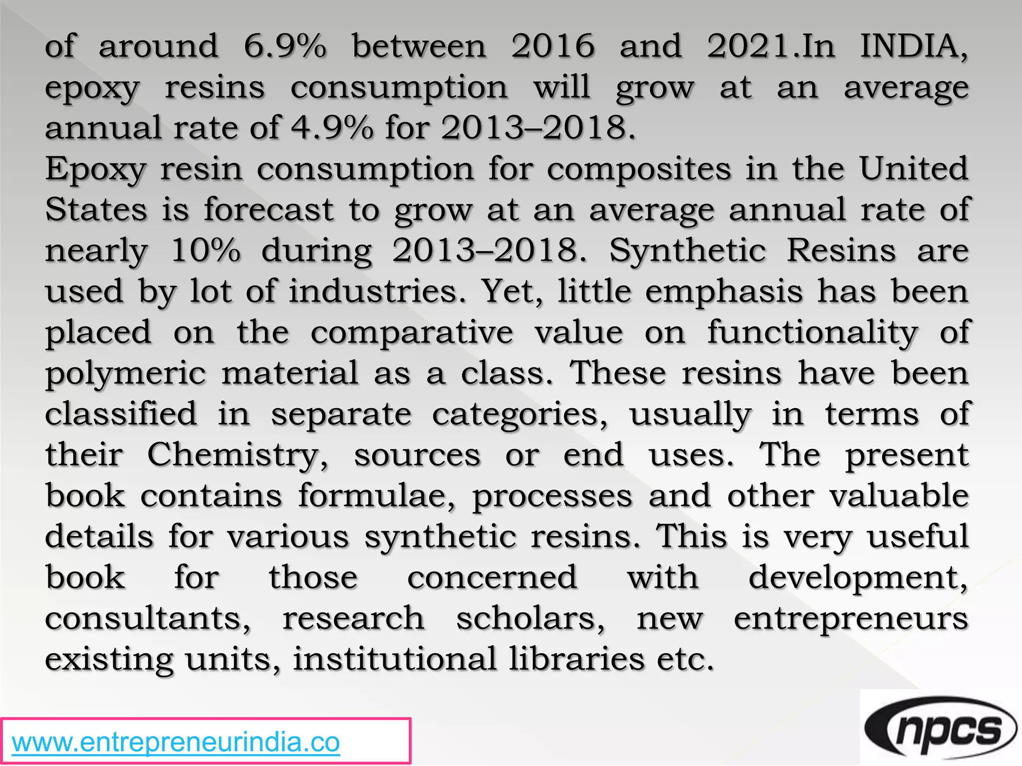 Manufacturing of Synthetic Resins with Formulae & Processes | PPT