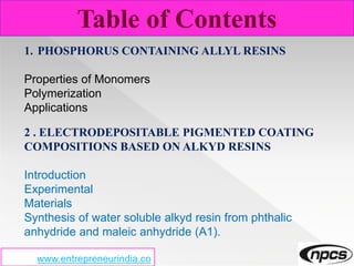 Manufacturing of Synthetic Resins with Formulae & Processes | PPTX