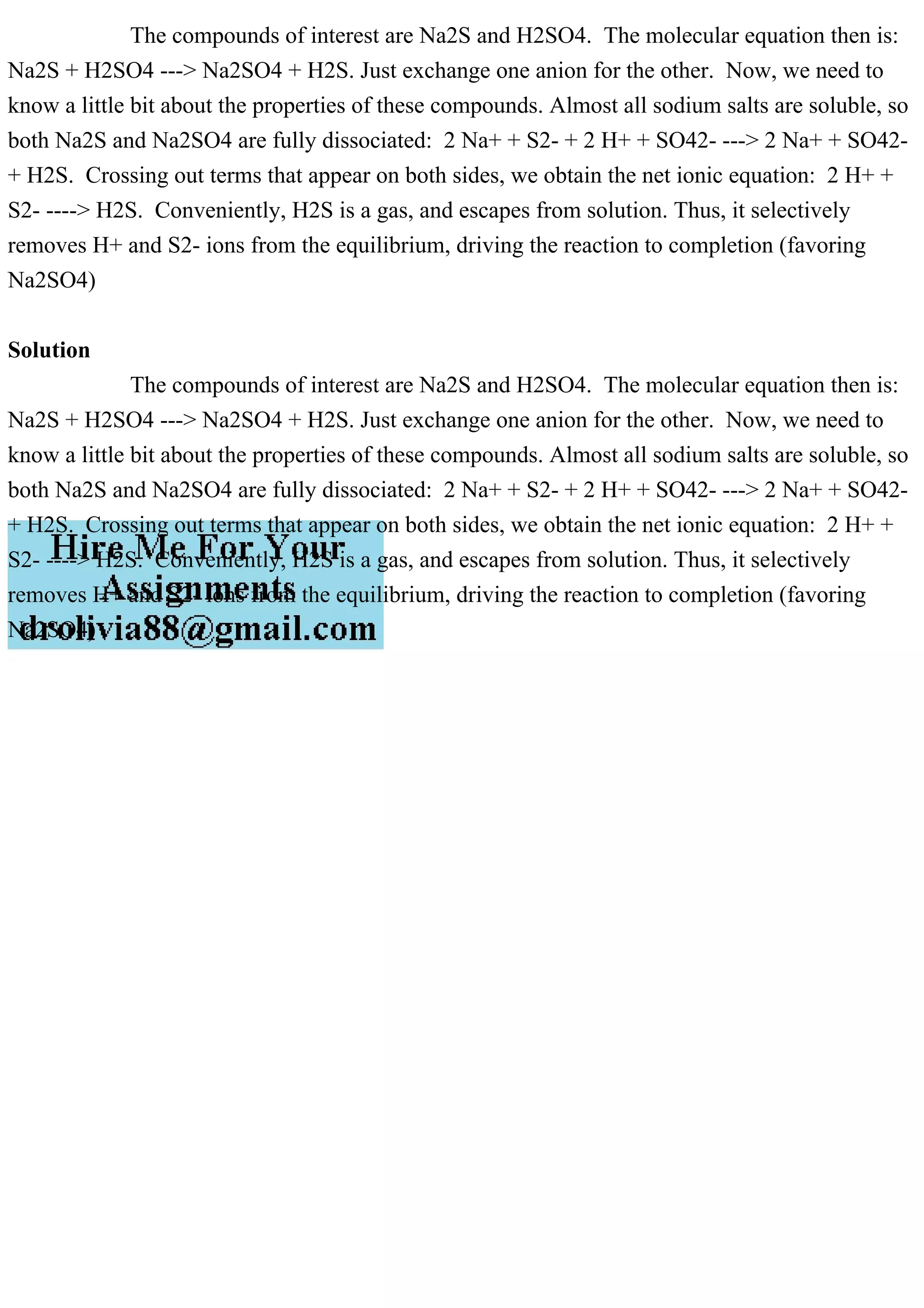 The compounds of interest are Na2S and H2SO4. Th.pdf | Chemistry | Science