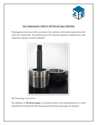 The Comprehensive Guide to API Thread Gage Calibration | PDF