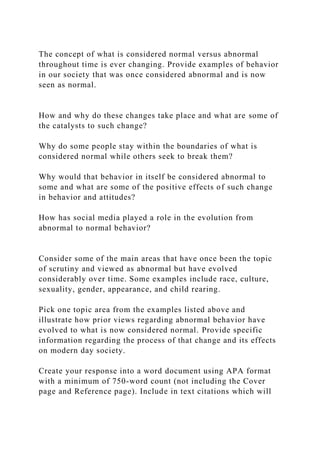 The concept of what is considered normal versus abnormal throughout ...