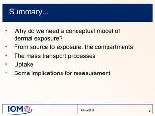 The conceptual model of dermal exposure | PPT | Skin and Dermatology ...