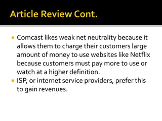 The conflict between netflix and comcast | PPTX