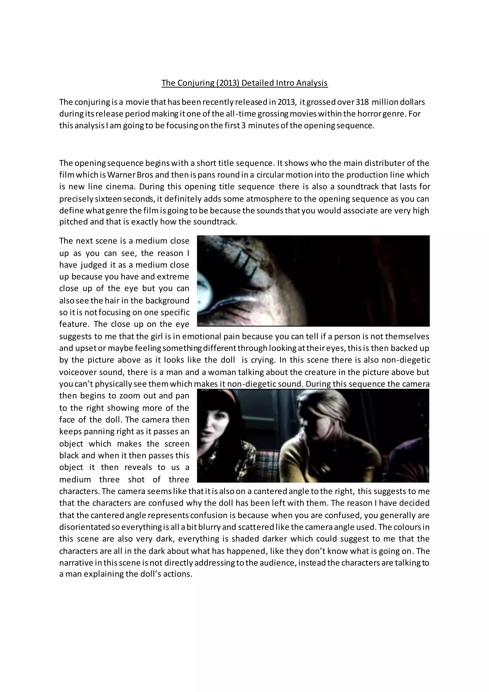 The Conjuring Detailed Intro Analysis | DOCX