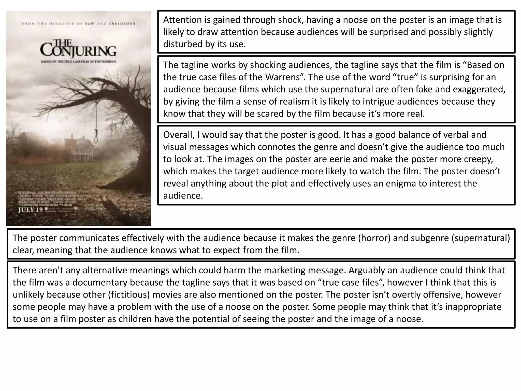 The Conjuring Film Poster Analysis | PPTX