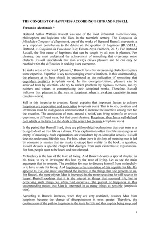 The conquest of happiness according bertrand russell | PDF